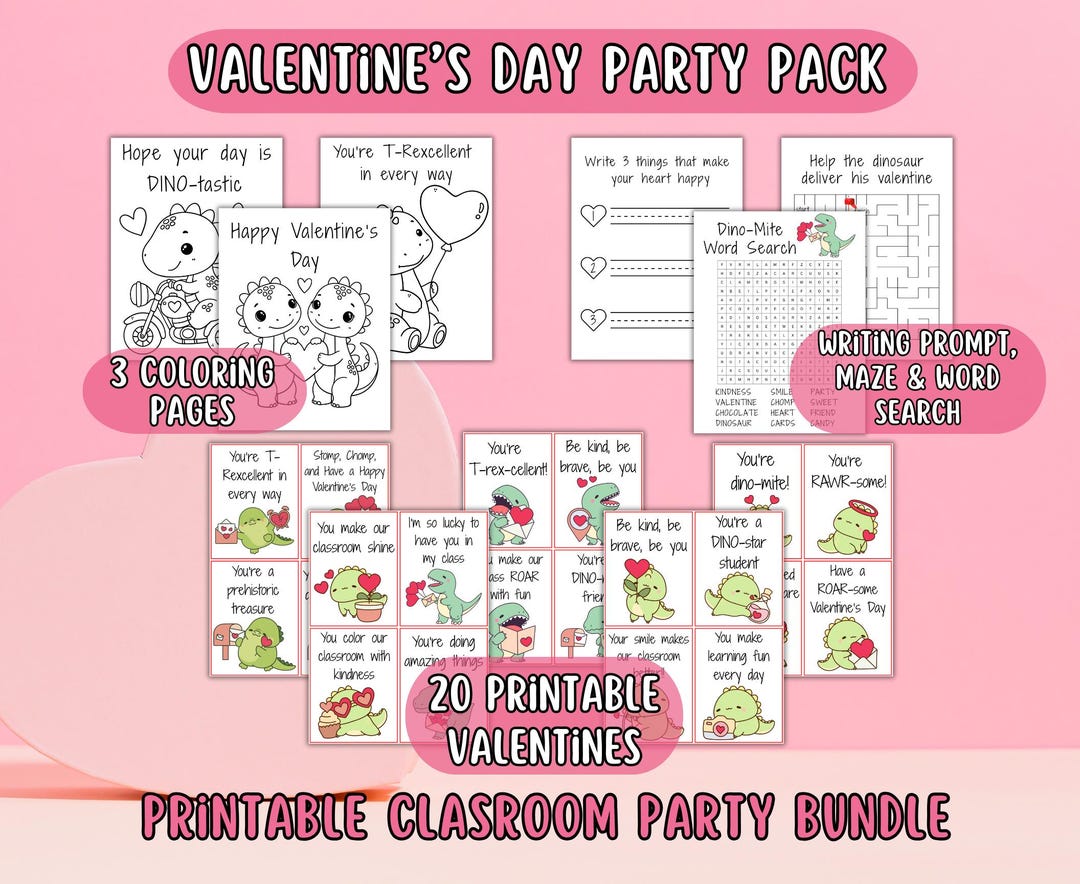 Valentine Classroom Printable Party Pack | 20 Cards, Word Search, Maze ...