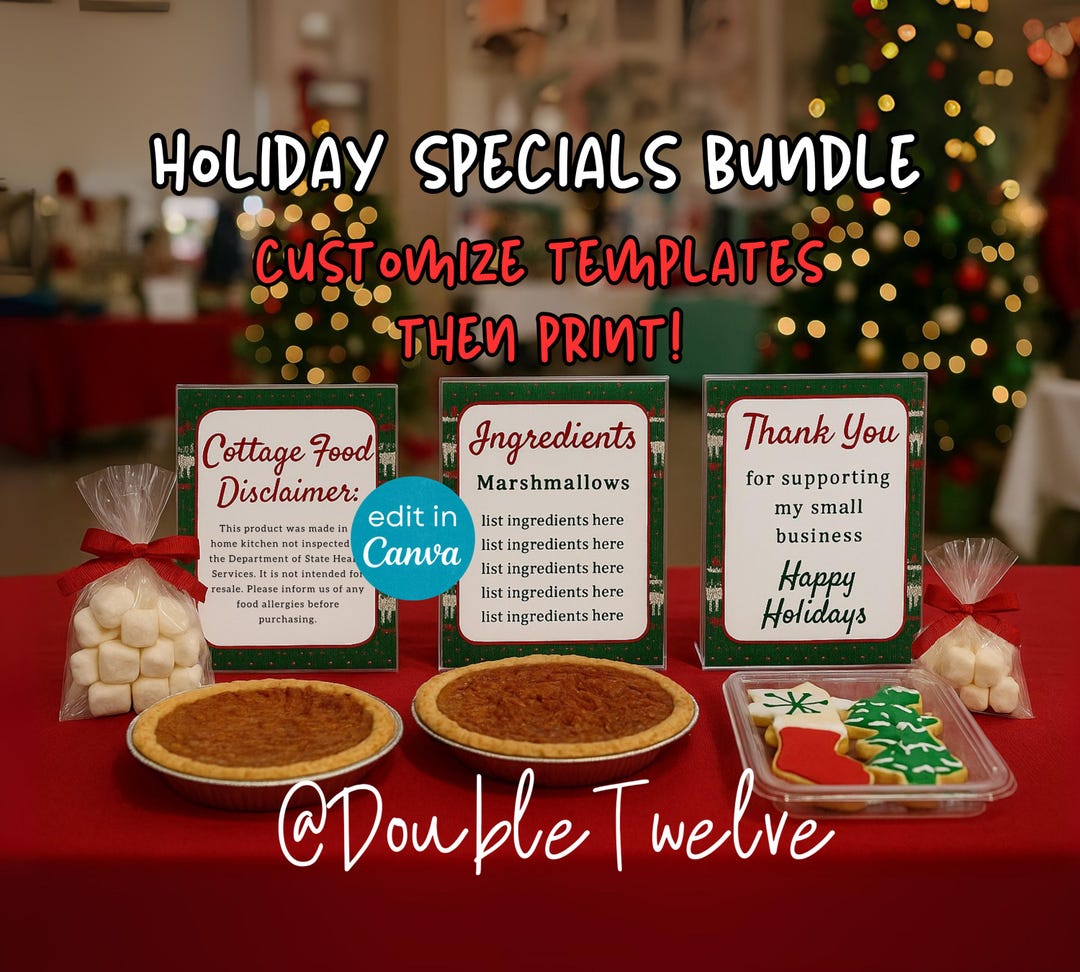 Christmas Specials Craft Fair Sign Bundle, Holiday Cottage Food Labels ...