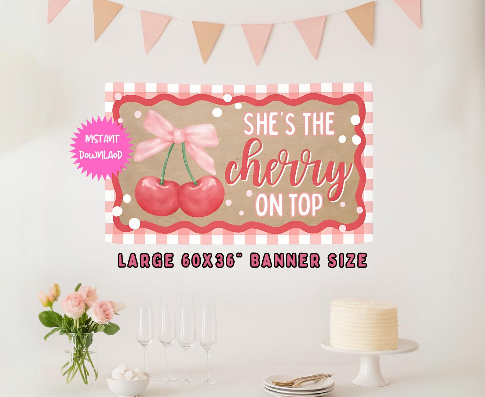 Cherry on Top Banner, Girl Baby Shower or Birthday Backdrop, 3x5 ...