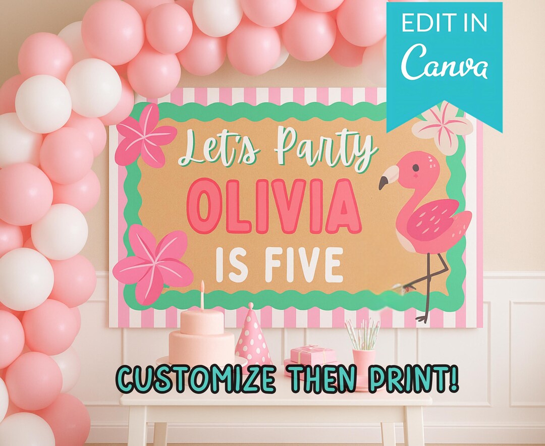 Pool Party Birthday Banner, Custom Name Painted Look Banners, Pink ...