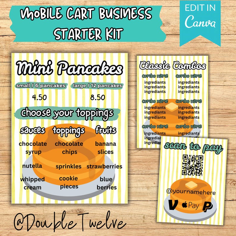 Mini Pancake Cart Signs, Payments Menu Price Signs, Editable in Canva ...
