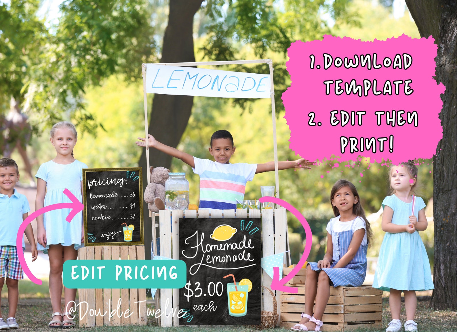 Lemonade Stand Poster & Pricing Sign Bundle, Editable Canva Template ...