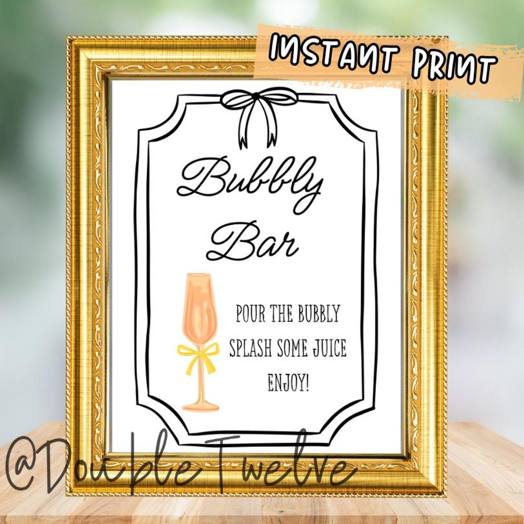 Printable Bubbly Bar Cocktail Signs, Wedding or Bridal Shower Table ...