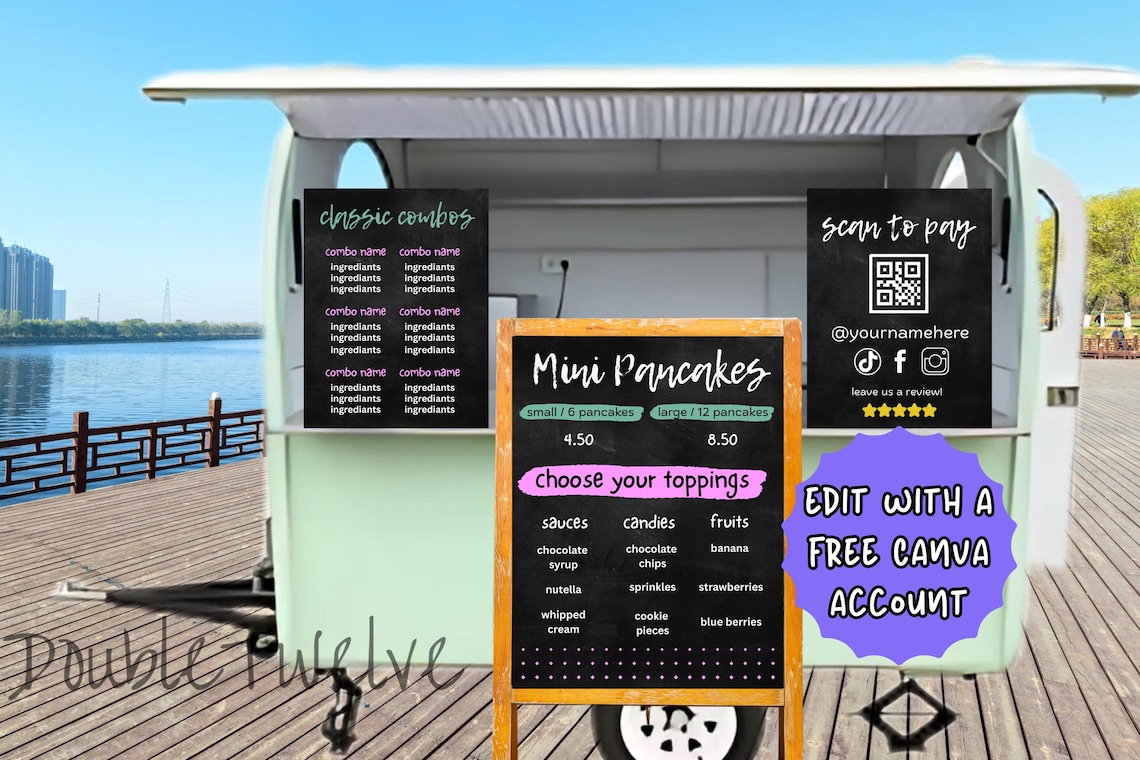 Mini Pancake Cart Signs, Mobile Bar Business Display Menu, Editable ...