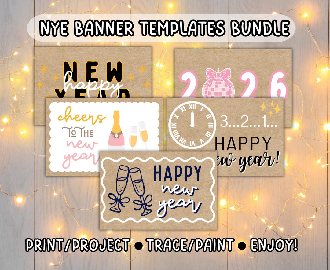 New Years Eve Painted Banners Bundle, NYE Banner Templates, New Year ...