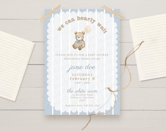 Bear Baby Shower Invitation. We Can Bearly Wait. - Etsy