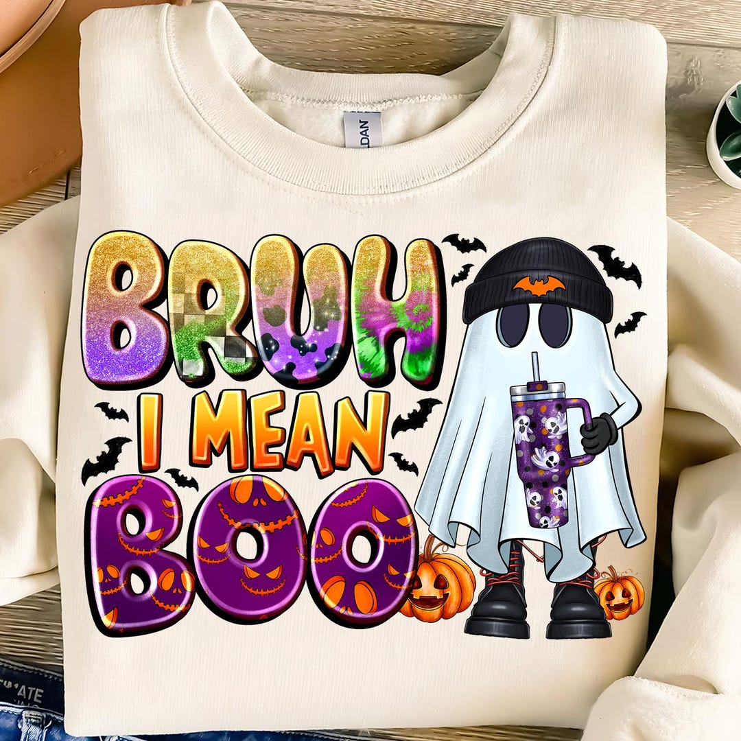 Spooky Season PNG: Bruh Mean Boo Ghost Cow Design (digital Download - Etsy