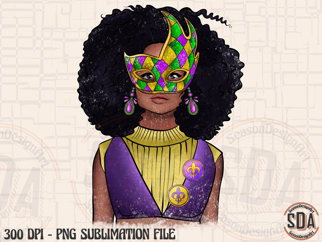 Mardi Gras Girl Png Sublimation Design Mardi Gras Black Girl Png