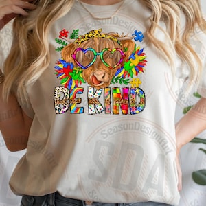 Be Kind Highland Cow Png, Sublimation Design Download, Autism Awareness ...