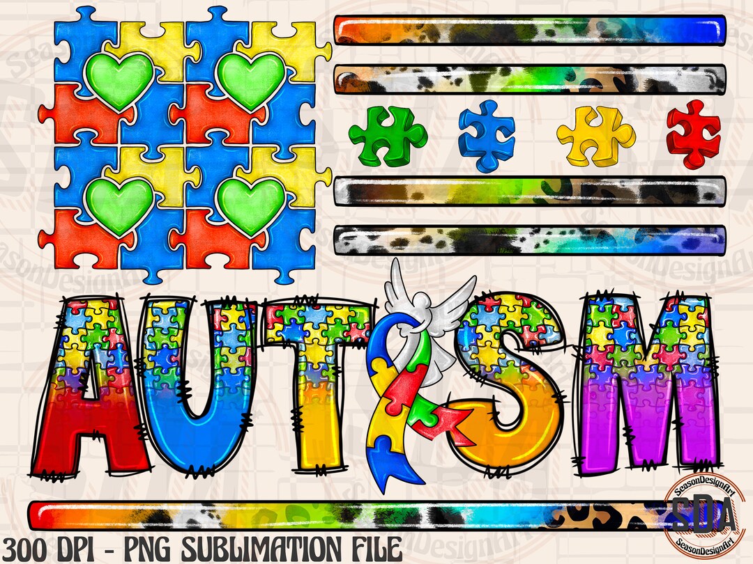 Autism American Flag Png, Sublimation Design Download, Autism Awareness ...