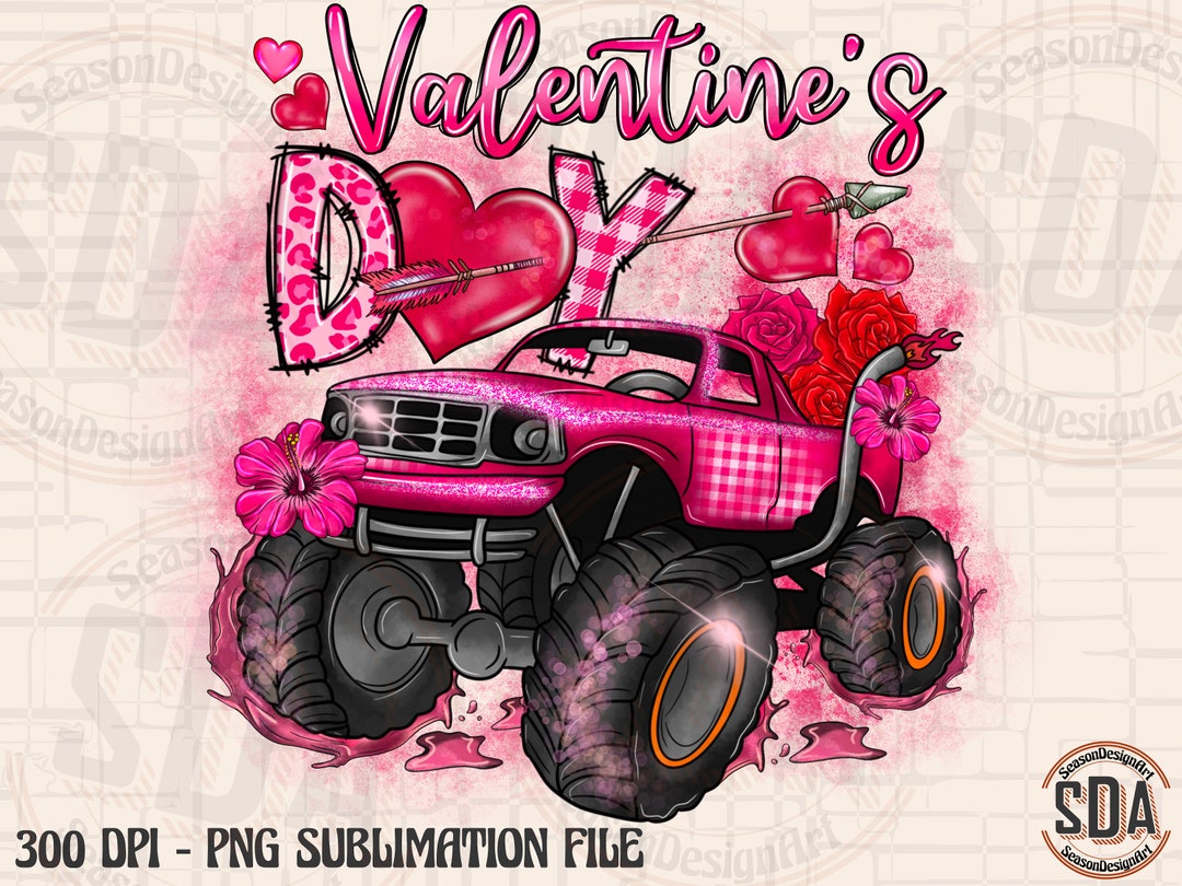 Valentine's Day Monster Truck,heart Crusher Png, Happy Valentine's Day ...