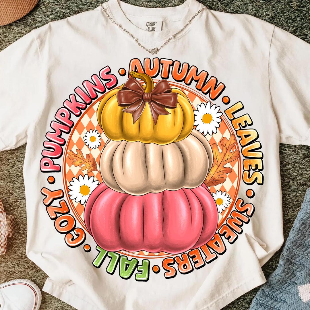 Retro Fall Pumpkins PNG: Girly Autumn Shirt Design (digital Download ...