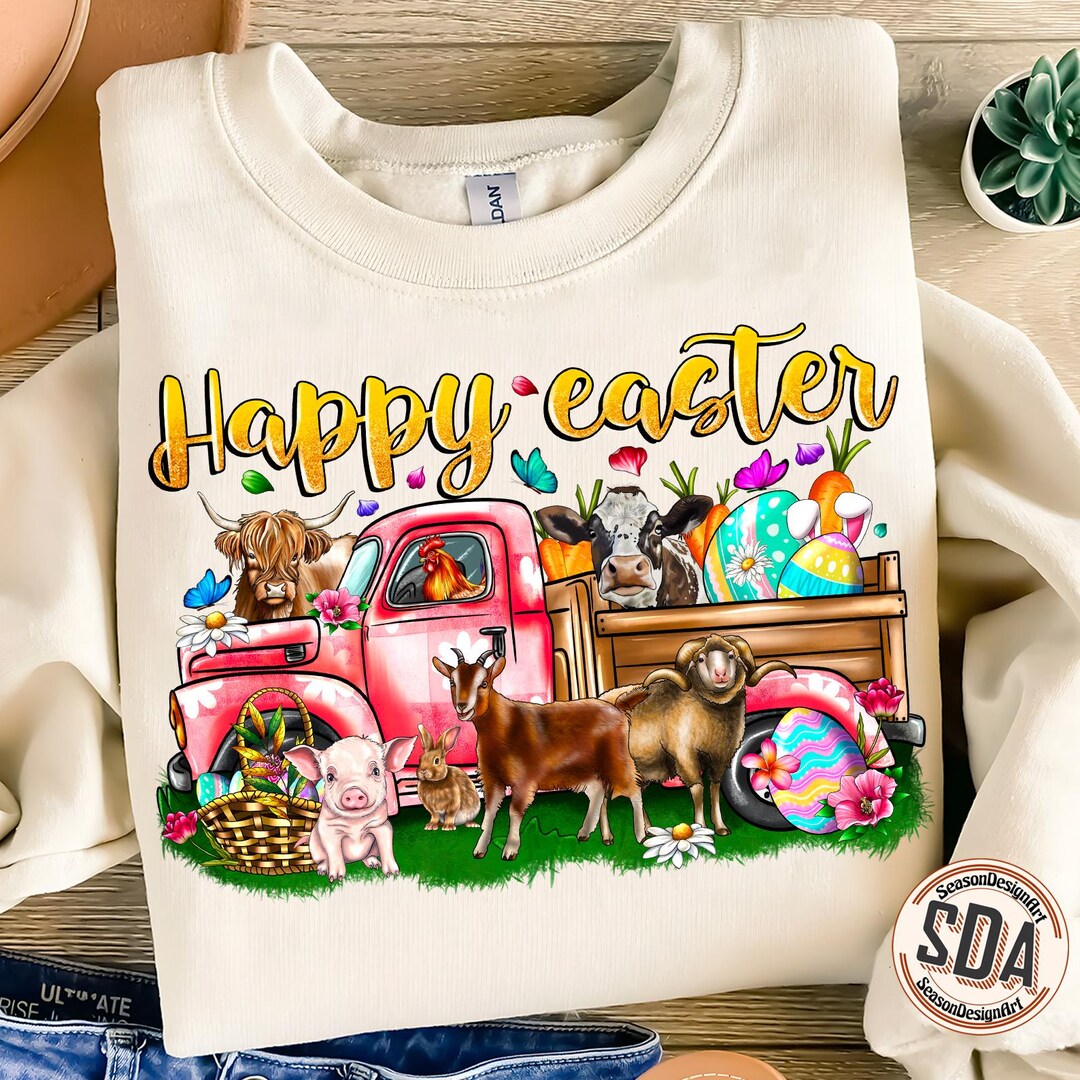 Happy Easter Truck With Farm Animals Png Sublimation Design Download ...