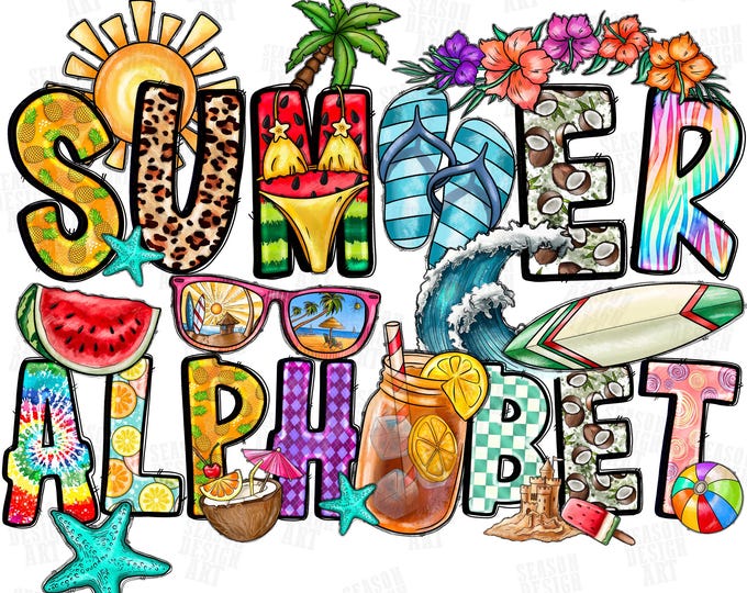 Summer Letters & Numbers PNG, Alpha Doodle, PNG Letters, Beach Doodle ...