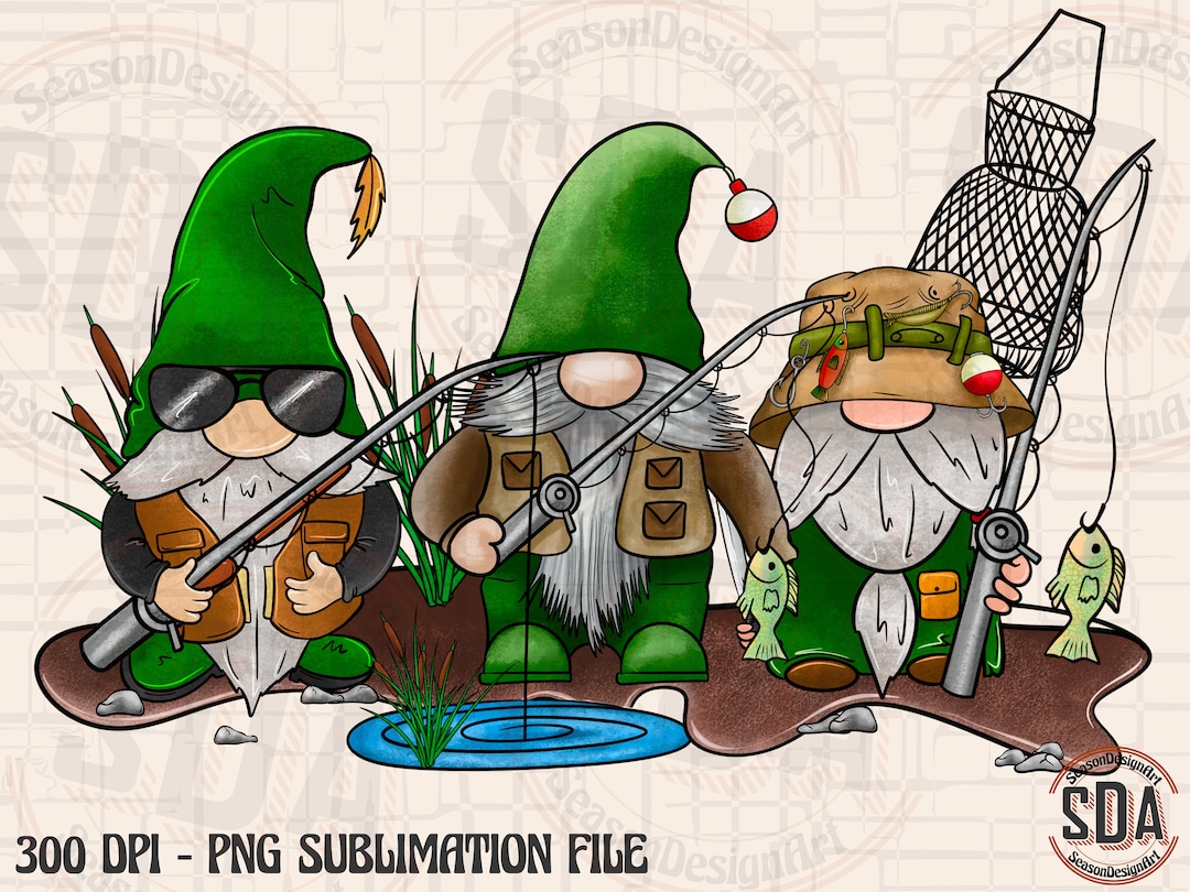 Fishing Gnomes Png Sublimation Design, Hand Drawn Gnomes Png, Fishing ...