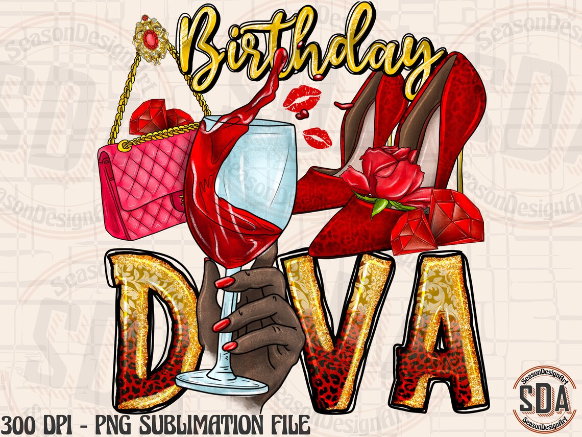 Birthday Diva PNG: Glitter Stiletto Sublimation Design (digital ...