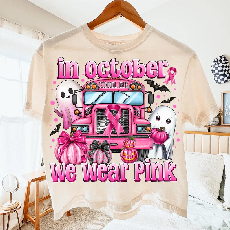 Pink Halloween Ghost PNG: Breast Cancer Awareness School Bus Design ...