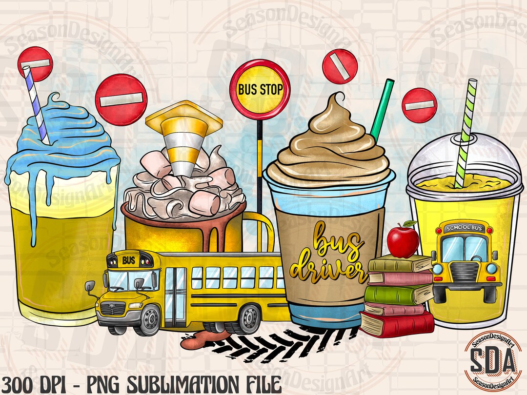 School Bus Coffee Cups Png Sublimation Design Download, School Bus Png ...