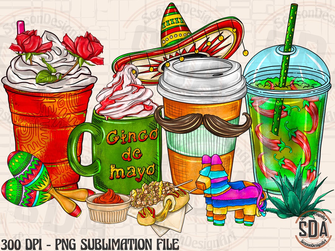 Cinco De Mayo Coffee Cups Png Sublimation Design Download, Coffee Cups ...