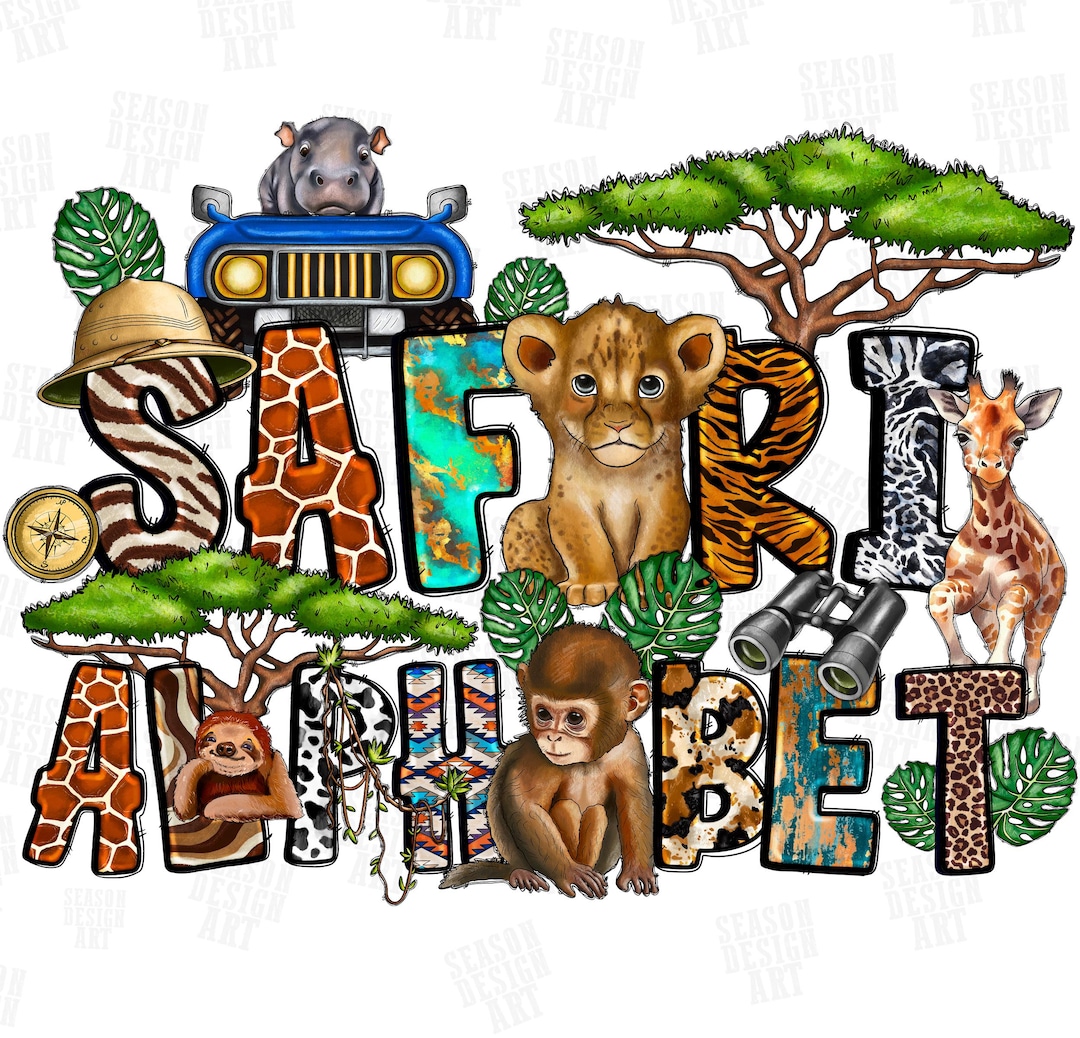 Safari Zoo Doodle Alphabet Bundle, Safari Zoo PNG Letters, Numbers ...