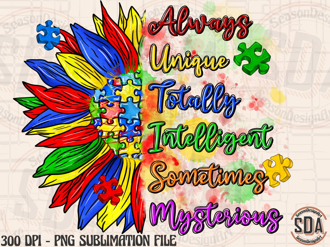 Autism Awareness Sunflower PNG: Unique Sublimation Design (digital ...