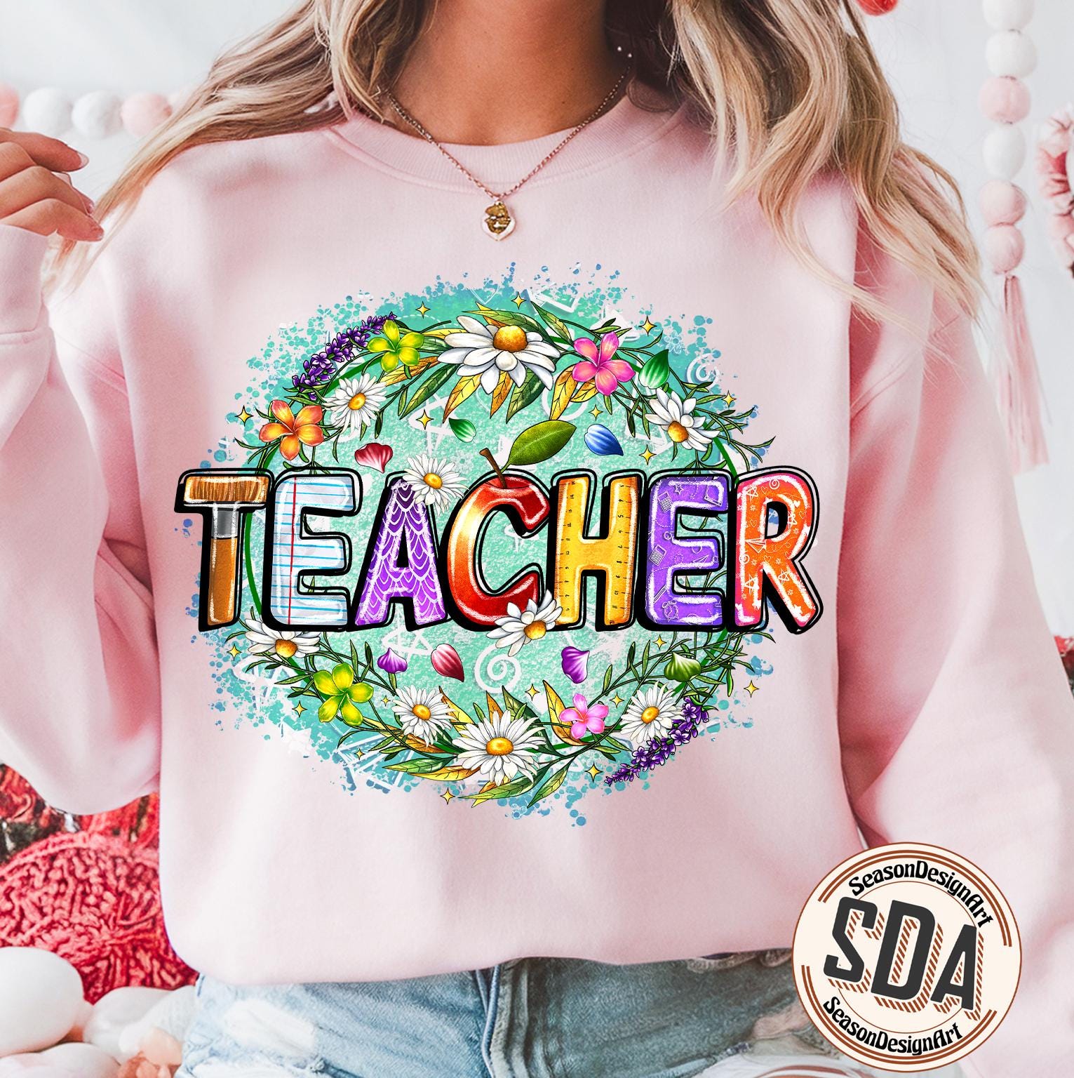 Floral Teacher Appreciation PNG: Retro Doodle Design (digital Download ...