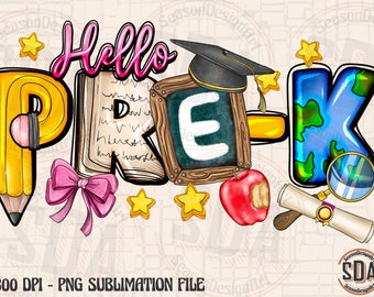 Hello Pre-k PNG Digital Design Download, Back to School Png, Kids Png ...