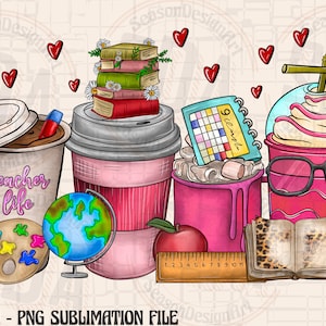 Teacher Coffee Cups Png, Sublimation Design Download, Teacher's Day Png ...