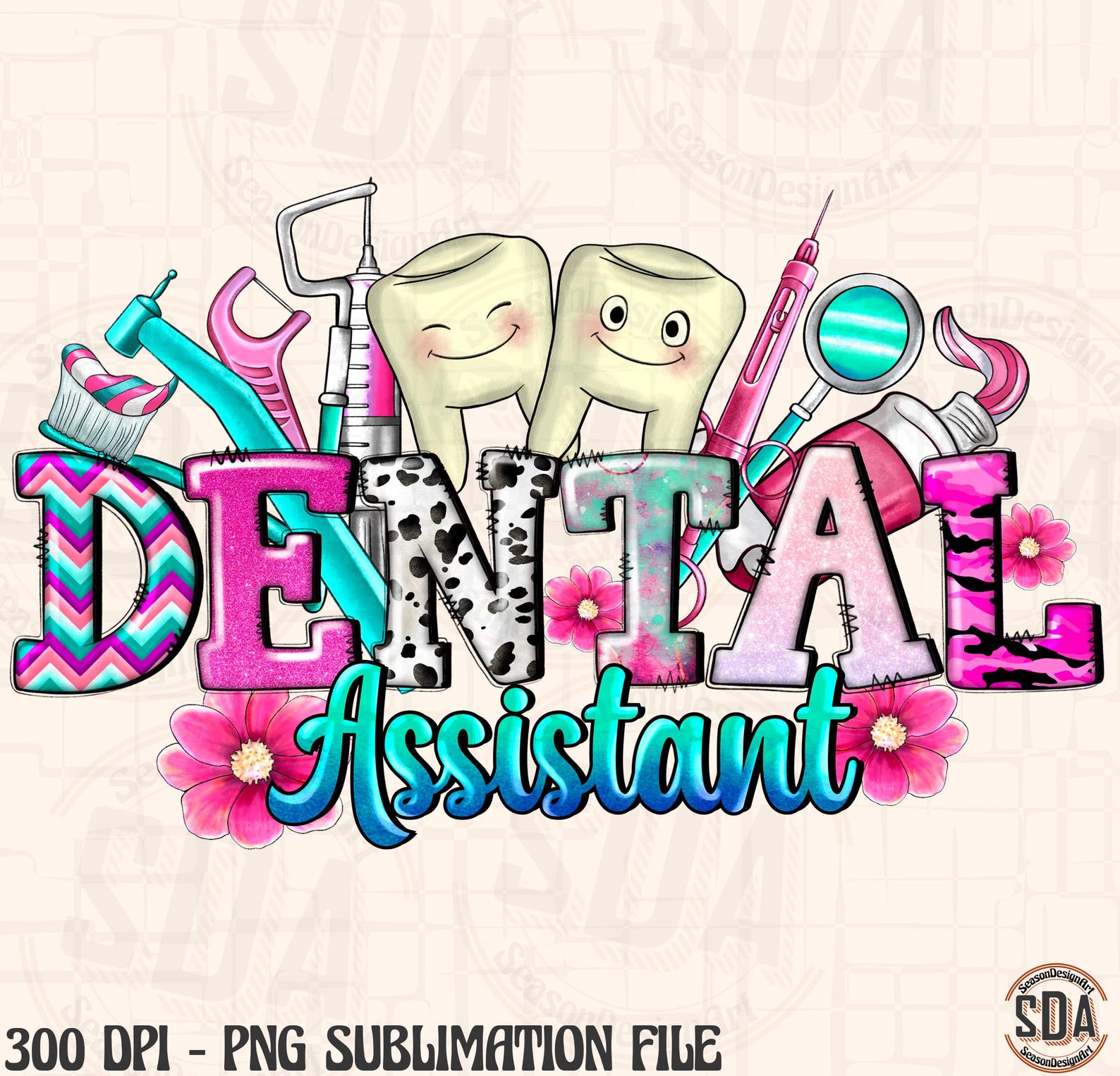 Dental Assistant Design: DA PNG, Teeth Art (digital Download) - Etsy