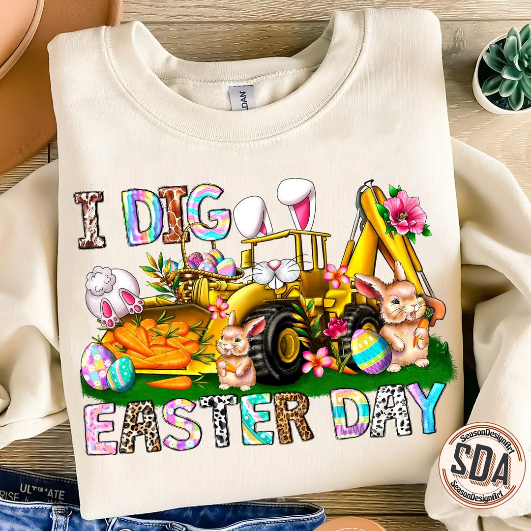 Easter Bunny Tractor PNG, Girl Easter Png, I'm Dig Easter, Retro Easter ...