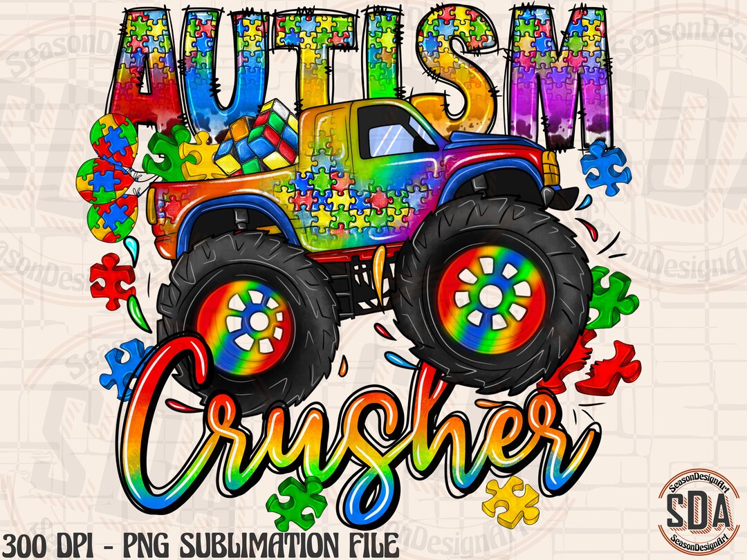 Autism Awareness Monster Truck Crusher PNG: Sublimation Design - Etsy
