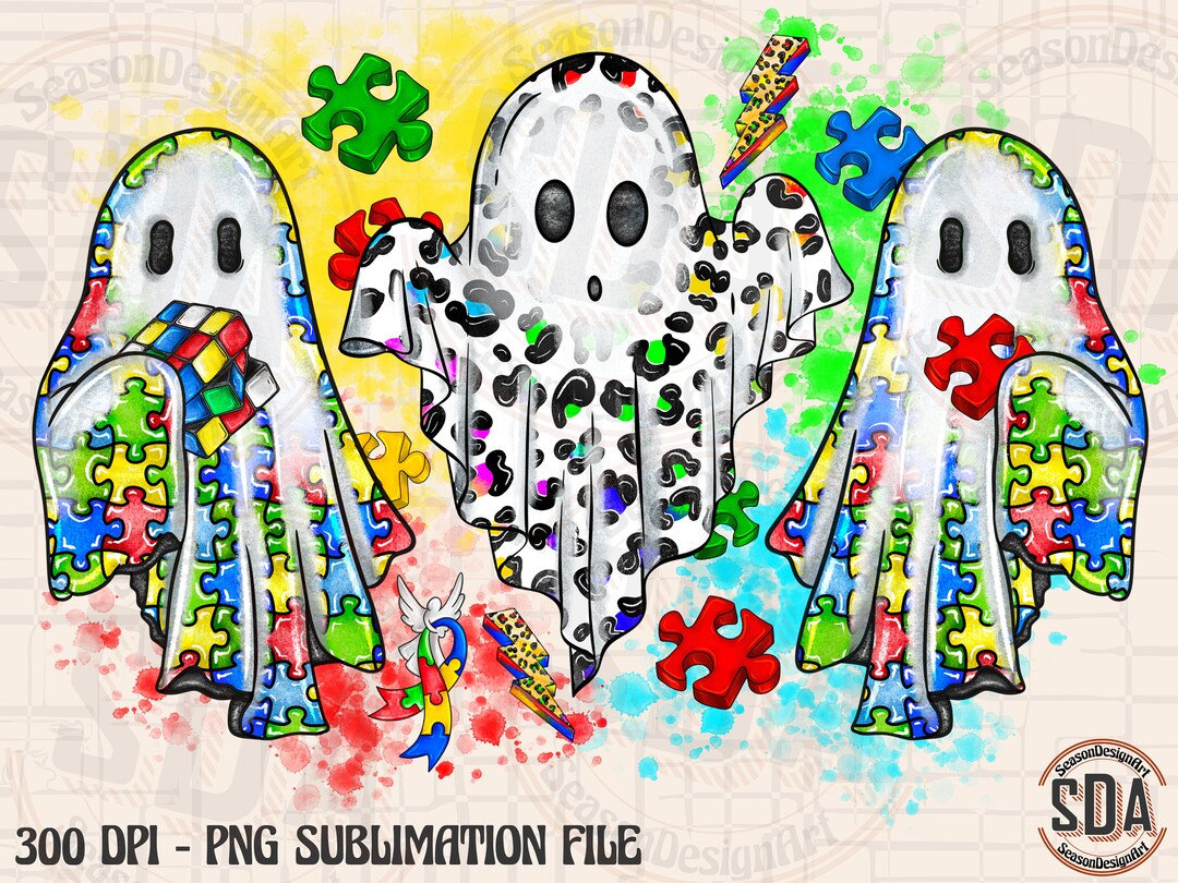 Spooky Autism Ghost Png: Halloween Sublimation Design (digital Download ...