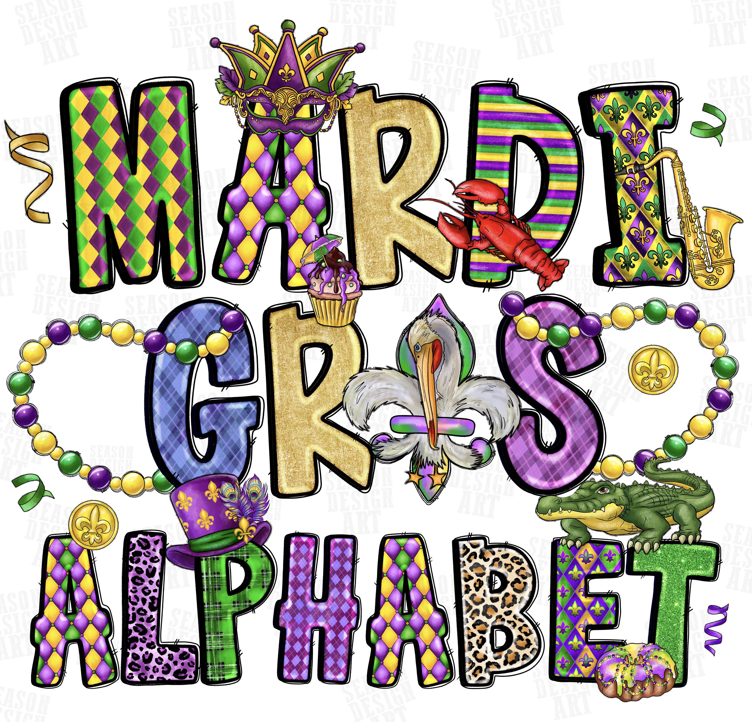 Make Your Own Name Mardi Gras Doodle Letters, Clip Art PNG Files ...