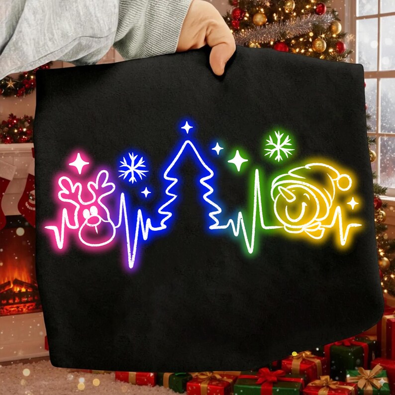 Neon Christmas Characters Heartbeat PNG, Hand Drawn (digital Download ...