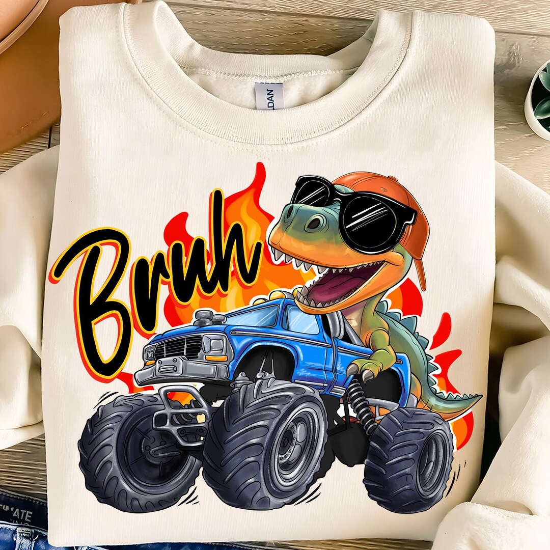 T-rex Monster Truck PNG: Bruh Shirt Sublimation Design (commercial Use ...