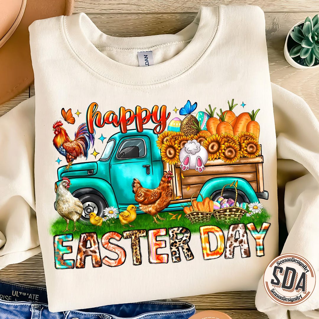 Happy Easter Truck With Farm Animals Png Sublimation Design Download ...