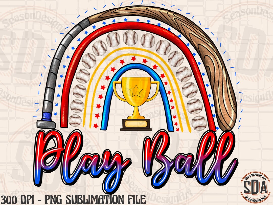 Play Ball Rainbow Png Sublimation Design Download, Baseball Png, Sports ...