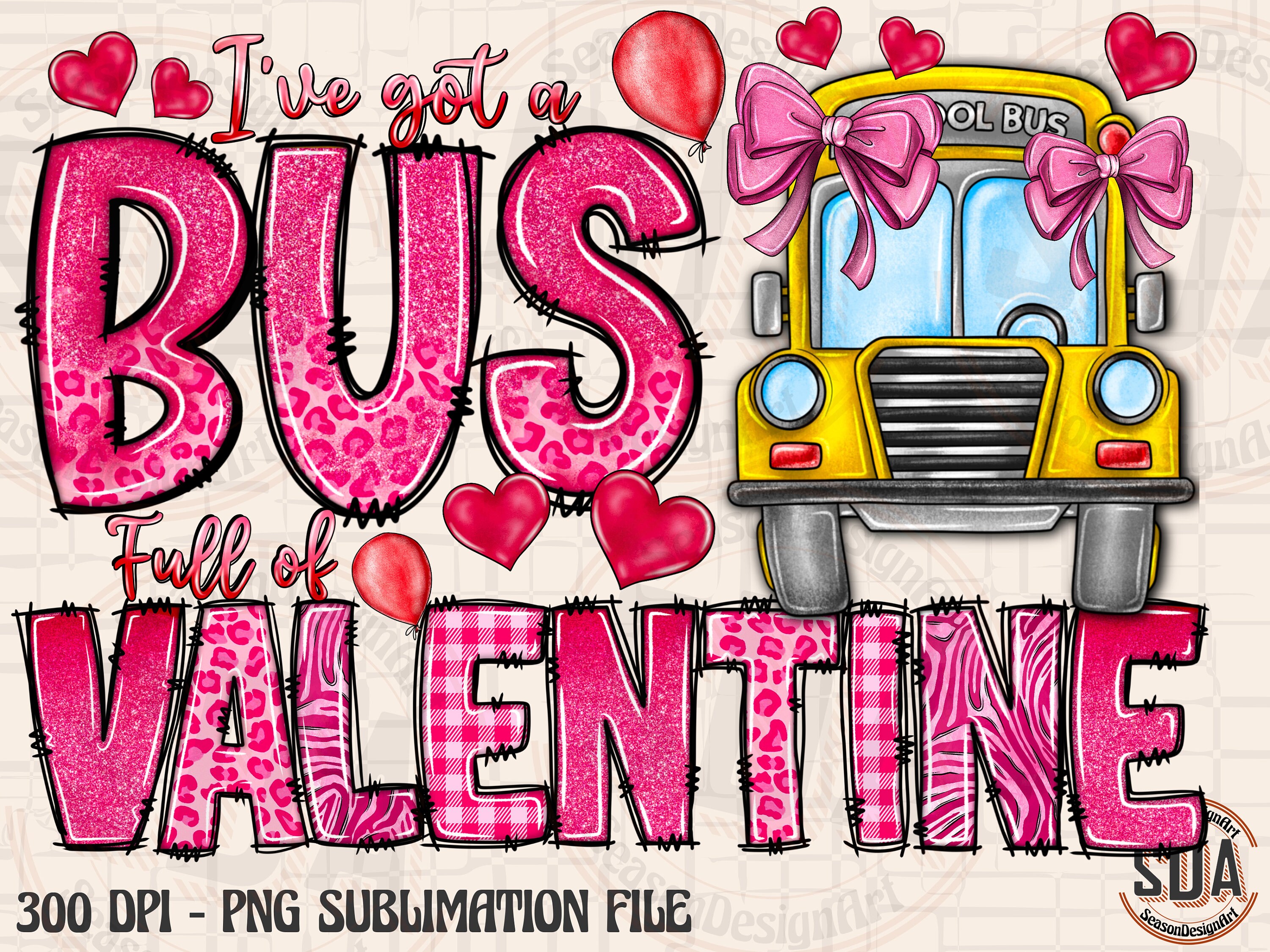 Valentine School Bus PNG: Sublimation Design Download - Etsy