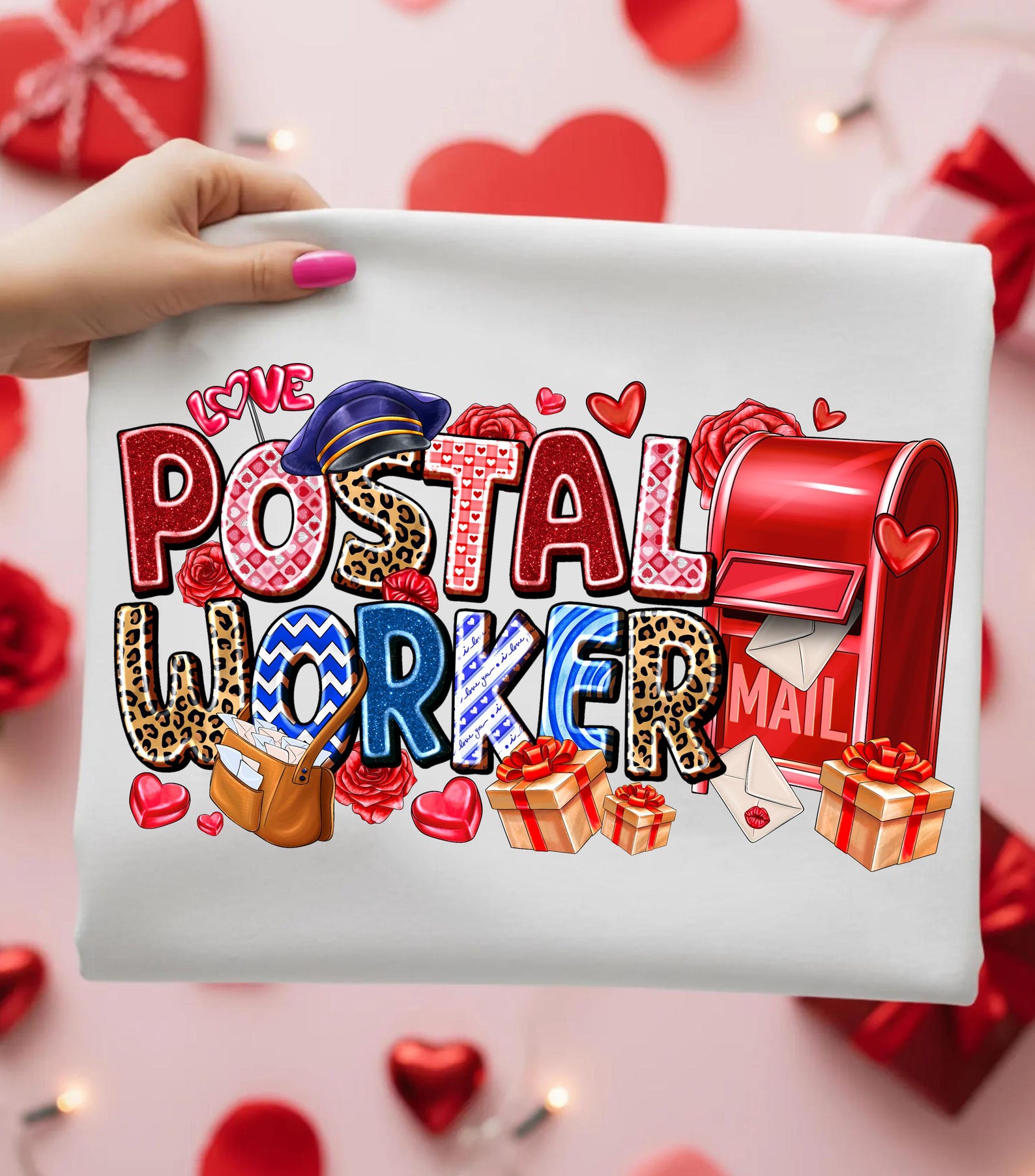 Valentine Postal Worker PNG, Hearts, Mailbox, Sublimation Design ...