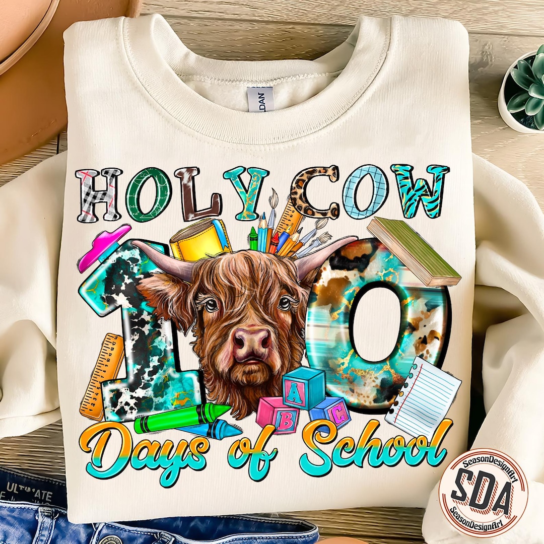 100 Days of School Highland Cow PNG: Teacher Life Sublimation (digital ...