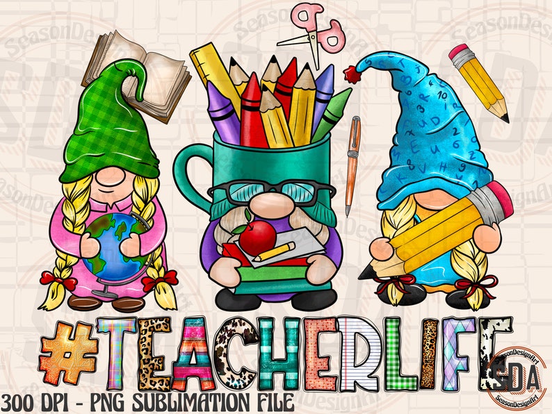 Teacher Life Gnomes Png Sublimation Design Hand Drawn Gnomes - Etsy