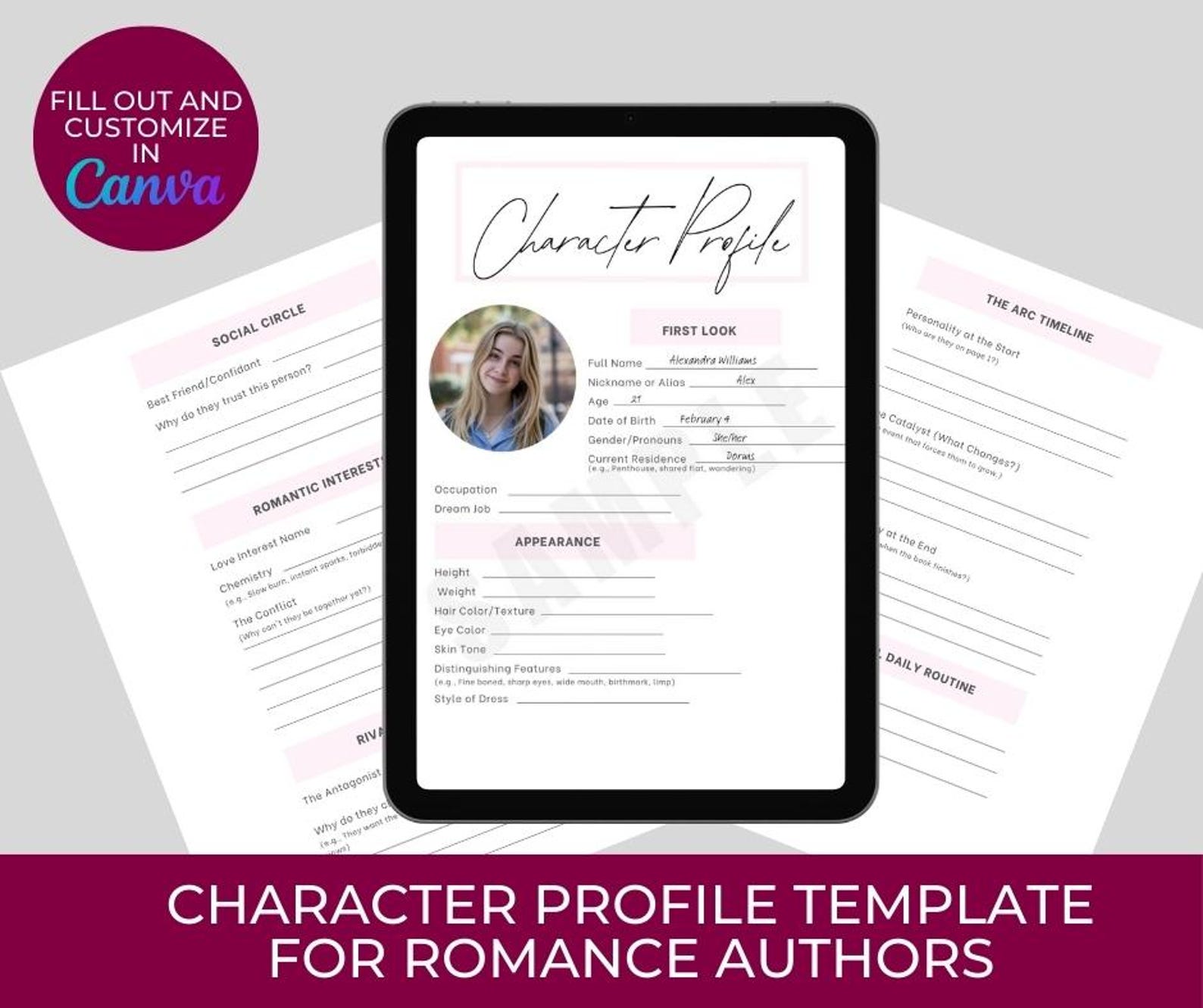 Ultimate Character Profile Template | Novel Planner for Fiction Writers ...