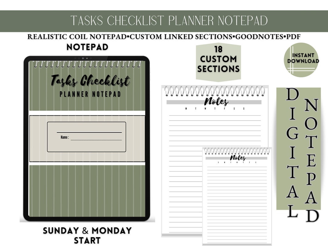 Digital Notepad Planner | Checklists | to Do Lists | Tasks Lists ...