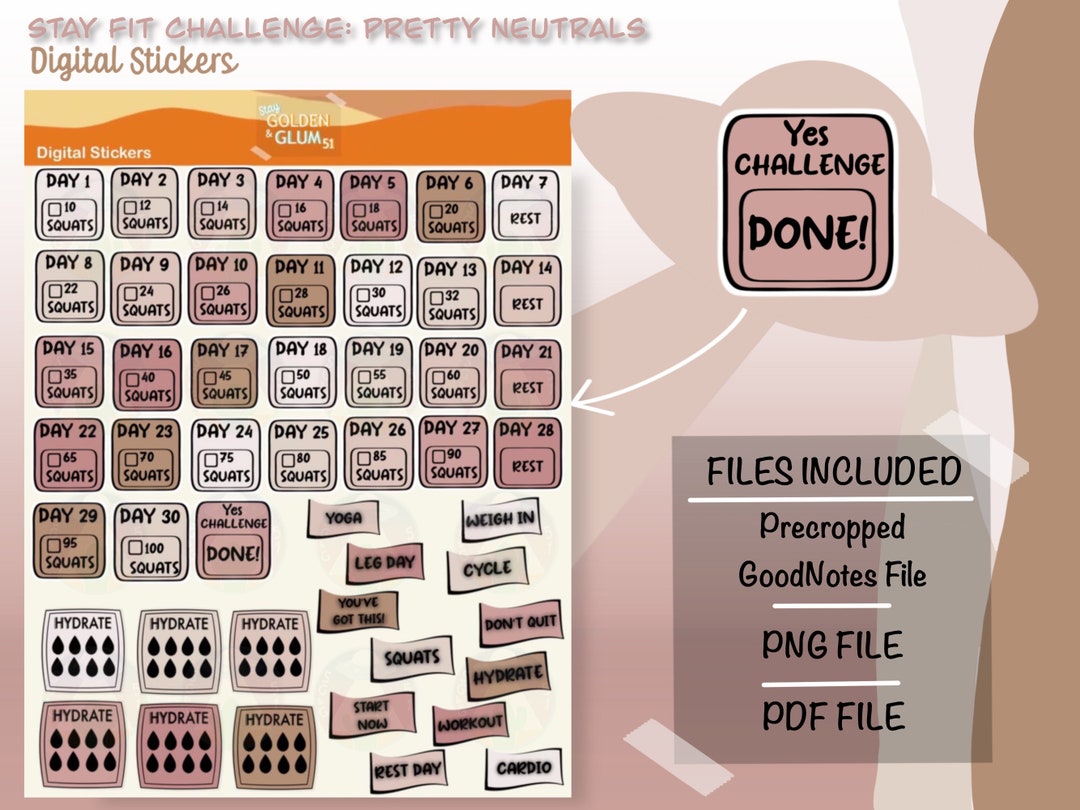 Stay FIT Challenge | Fitness Digital Stickers | Workout Goodnotes ...