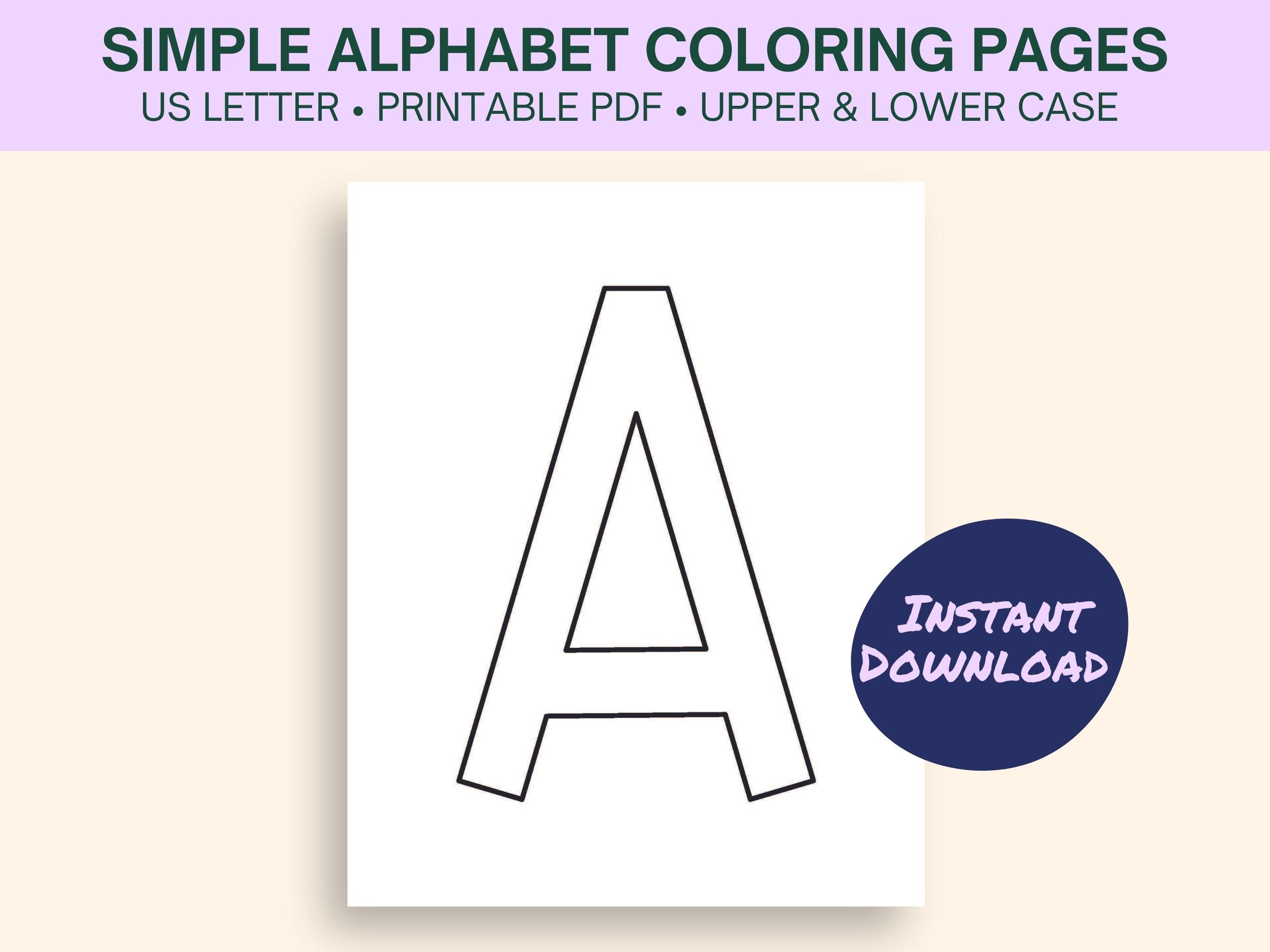 Printable Alphabet Coloring Pages, Alphabet Instant Digital Download ...