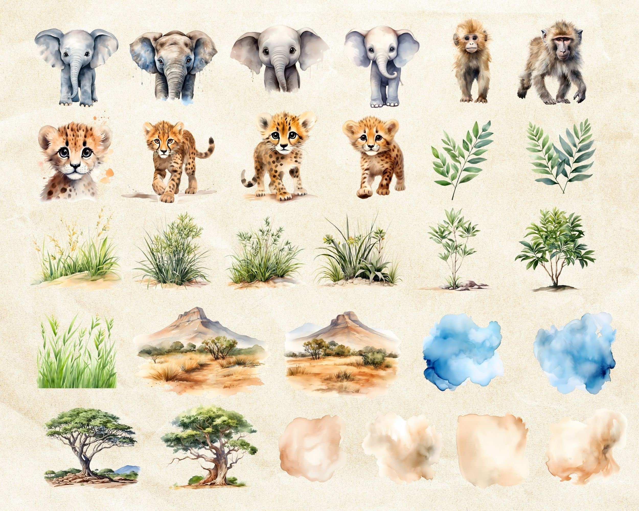 Safari Animals Watercolor Clipart Bundle - Etsy