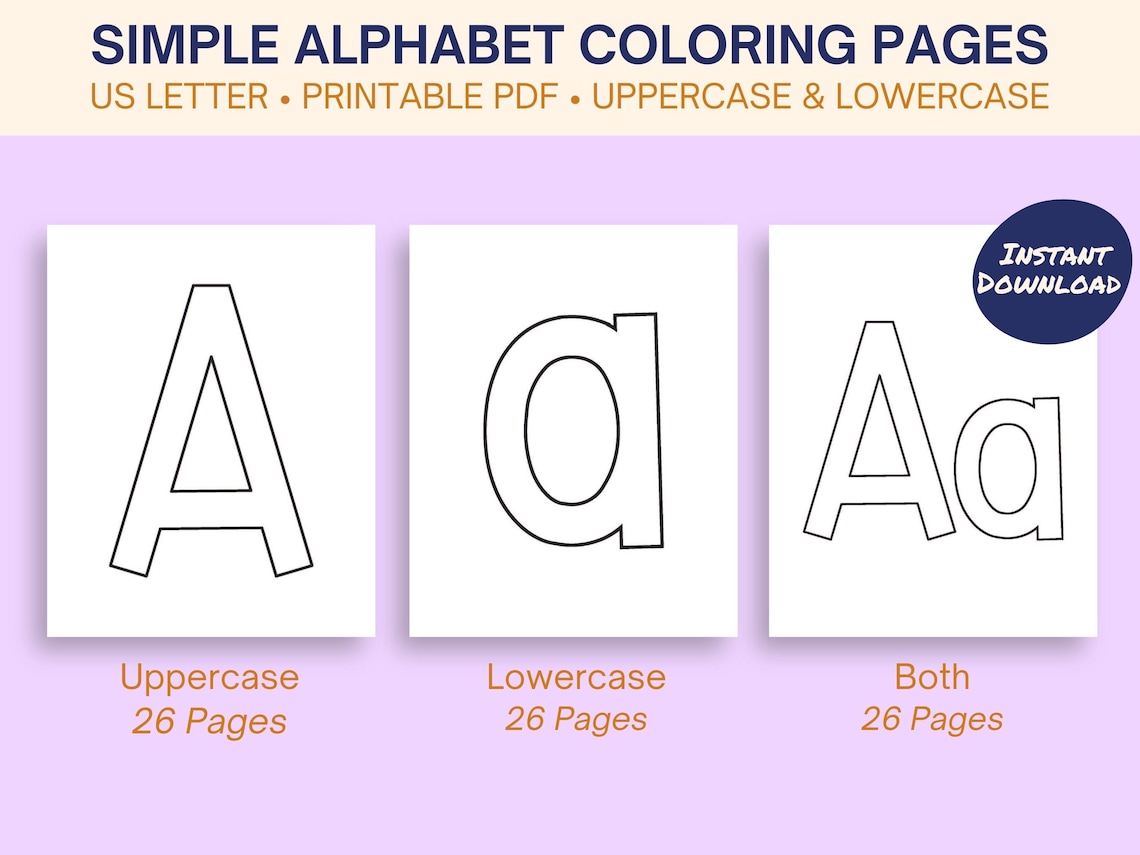 Printable Alphabet Coloring Pages, Alphabet Instant Digital Download ...
