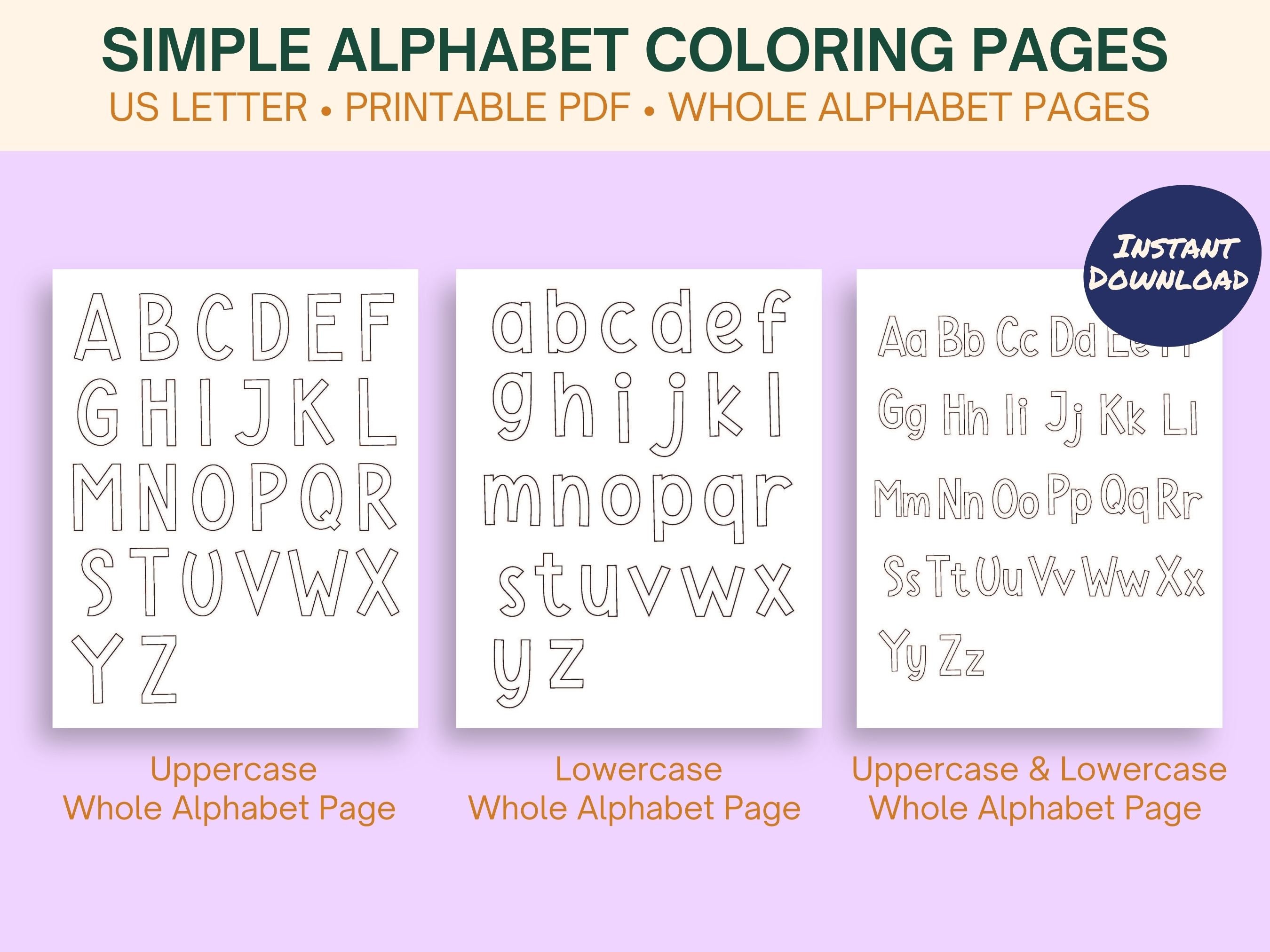 Printable Alphabet Coloring Pages, Alphabet Instant Digital Download ...