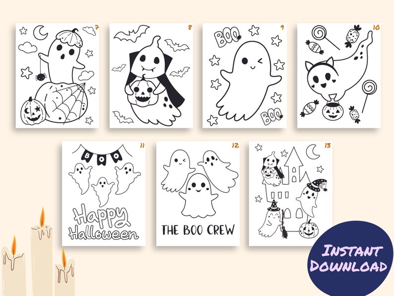 Printable Halloween Ghost Coloring Pages Instant Download, Halloween ...