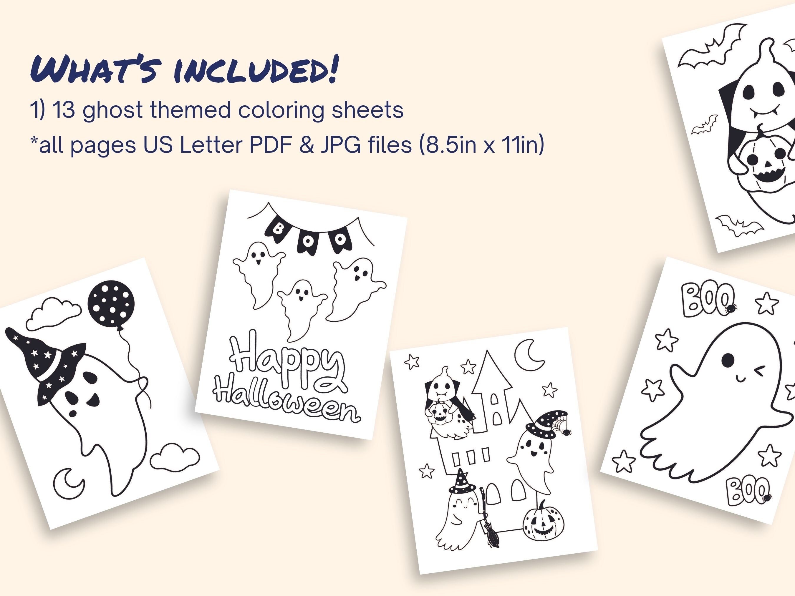 Printable Halloween Ghost Coloring Pages Instant Download, Halloween ...